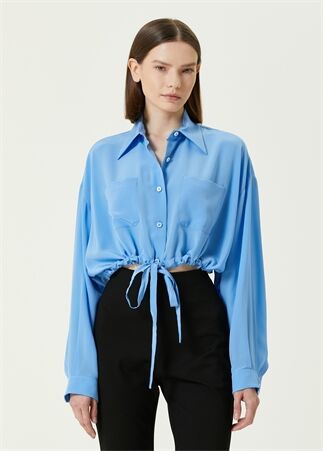 Miu Kadın Mavi Beli Büzgülü İpek Gömlek 42 IT