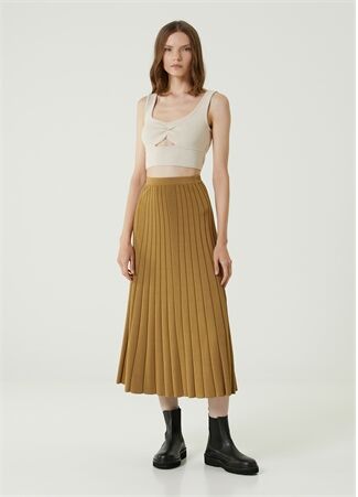 Sandro Kadın Yeşil Pilili Midi Etek 0 US