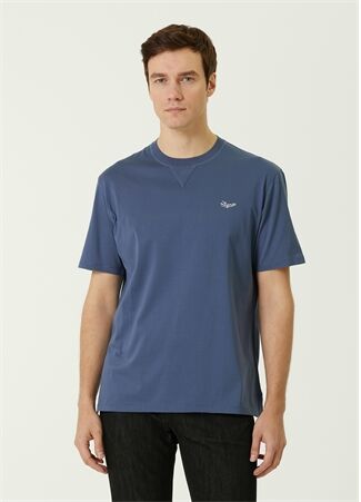 Zegna Erkek Mavi Logo Detaylı T-shirt 52 IT