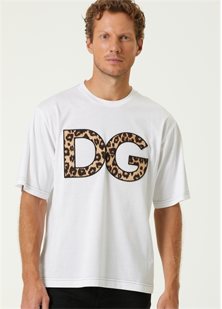 Dolce&Gabbana Erkek Beyaz Leopar Desenli Logolu T-shirt 44 IT Dolce&Gabbana Erkek Beyaz Leopar Desenli Logolu T-shirt 44 IT