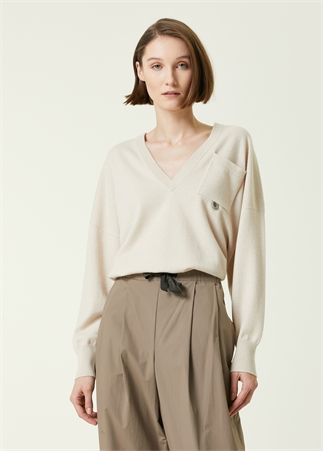 Brunello Cucinelli Kadın Bej V Yaka Cep Detaylı Yün Kazak Xs Eu Brunello Cucinelli Kadın Bej V Yaka Cep Detaylı Yün Kazak Xs Eu