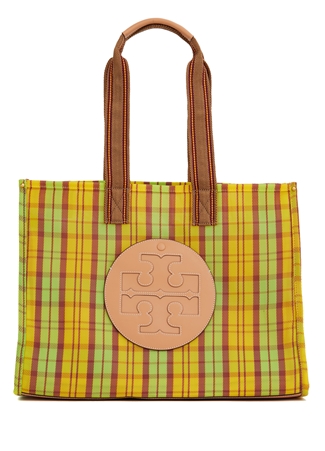 Tory Burch Kadın Saı Yeşil Ekose Desenli Alışveriş Çantası Sarı EU Tory Burch Kadın Saı Yeşil Ekose Desenli Alışveriş Çantası Sarı EU