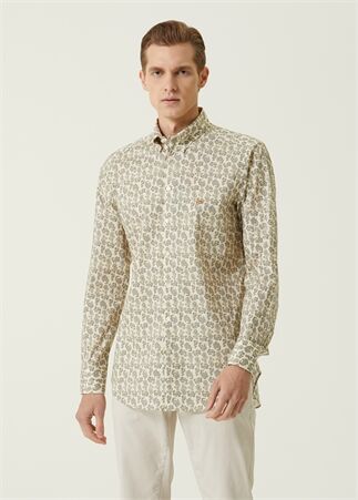 Etro Erkek Bej Polo Yaka Şal Desenli Gömlek 42 IT