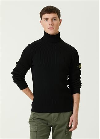 Stone Island Erkek Siyah Balıkçı Yaka Yün Kazak S EU