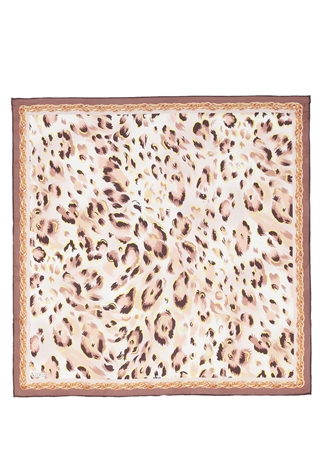Beymen Kadın Leopar Desenli Twill İpek 90x90 cm Eşarp Kahverengi EU