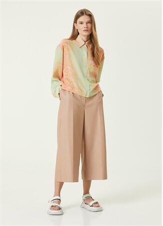 Stella McCartney Kadın Bej Beli Logo Bantlı Cropped Pantolon 38 IT