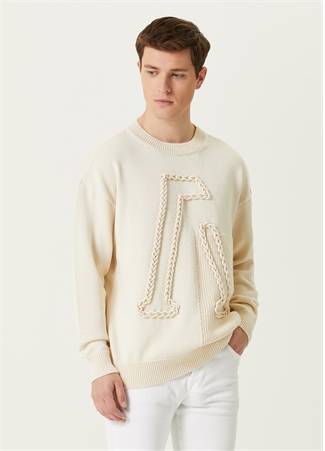 Emporio Armani Erkek Ekru Bisiklet Yaka Logolu Yün Kazak Beyaz L Eu Emporio Armani Erkek Ekru Bisiklet Yaka Logolu Yün Kazak Beyaz L Eu