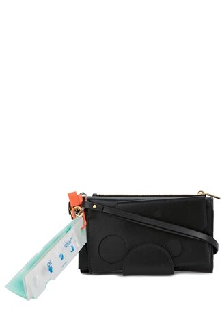 Off-White Kadın Siyah Kesim Detaylı Deri Omuz Çantası EU