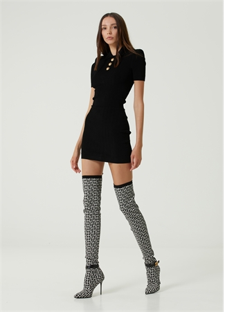 Balmain Kadın Siyah Polo Yaka Mini Triko Elbise 42 FR