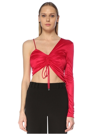 The Attico Kadın Kırmızı Asimetrik Büzgülü Crop Abiye Bluz 42 IT