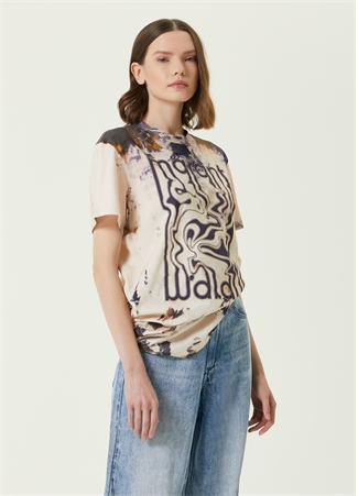 Etoile Isabel Marant Kadın Edwige Ekru Bisiklet Yaka Batik Desenli T-shirt Bej S EU