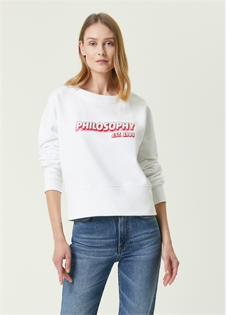Philosophy di Lorenzo Serafini Kadın Beyaz Bisiklet Yaka Logolu Sweatshirt S EU Philosophy di Lorenzo Serafini Kadın Beyaz Bisiklet Yaka Logolu Sweatshirt S EU
