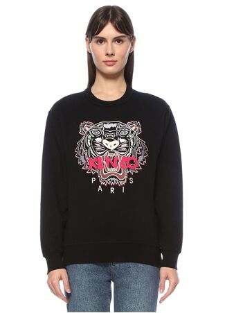 Kenzo Kadın Siyah Kaplan Nakışlı Sweatshirt L EU