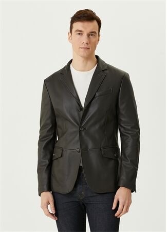 Pal Zileri Erkek Kahverengi Deri Ceket 58 IT