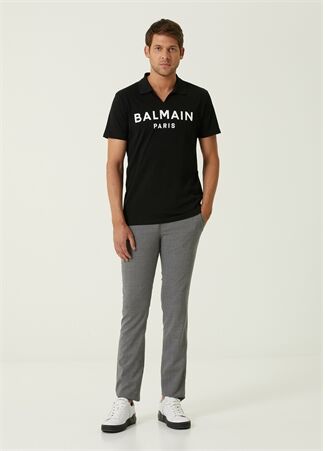 Balmain Erkek Gri Normal Bel Dar Paça Yün Pantolon 48 IT