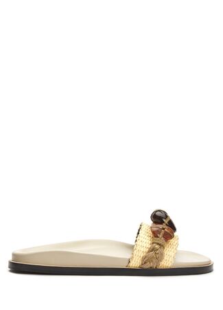 Serena Uziyel Kadın Bej Taşlı Deri Terlik 36 Eu