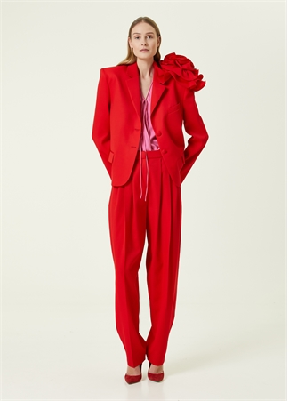 Magda Butrym Kadın Kırmızı Pilili Yün Pantolon 36 FR