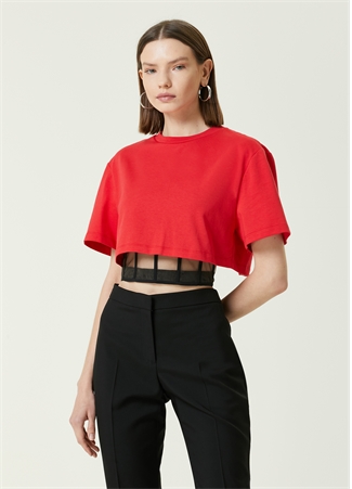 Alexander Mcqueen Kadın Kırmızı Korse Detaylı Crop T-shirt 42 It Alexander Mcqueen Kadın Kırmızı Korse Detaylı Crop T-shirt 42 It