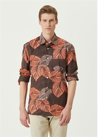 Kiton Erkek Turuncu Yaprak Desenli Gömlek 40 It Kiton Erkek Turuncu Yaprak Desenli Gömlek 40 It