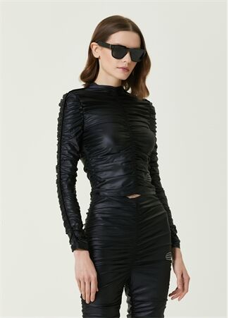 Alexander Wang Kadın Siyah Büzgü Detaylı Uzun Kol Bluz XS EU