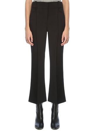 Fendi Kadın Siyah Bootcut Gabardin Yün Pantolon 42 IT