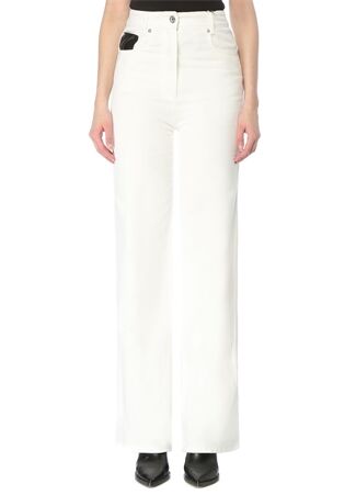 Paco Rabanne Kadın Beyaz Yüksek Bel Bol Paça Jean Pantolon 38 IT