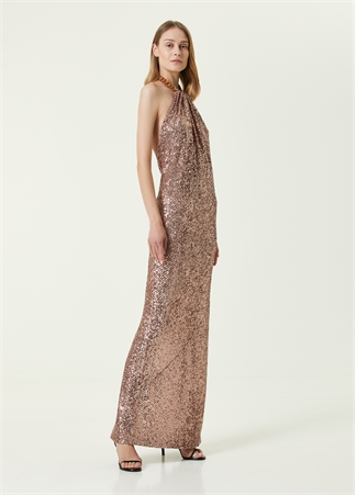 Tom Ford Kadın Pembe Halter Yaka İşlemeli Maksi Abiye Elbise 38 IT