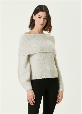 Vince Kadın Ekru Düşük Omuzlu Yün Kazak Bej S EU