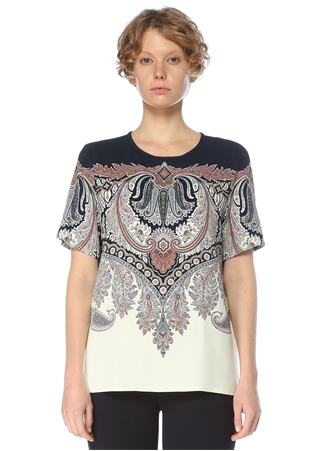 Etro Kadın Siyah Etnik Desenli Bluz Lacivert 42 IT