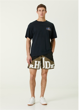 Rhude Erkek Siyah Haki Beli Kordonlu Logolu Bermuda S EU Rhude Erkek Siyah Haki Beli Kordonlu Logolu Bermuda S EU