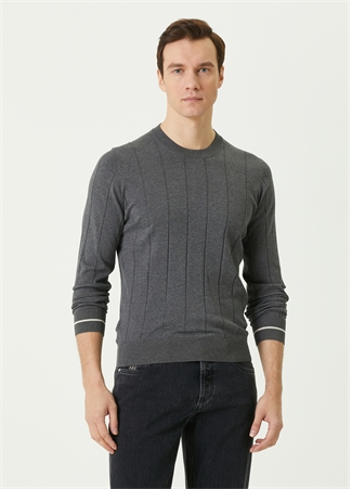 Brunello Cucinelli Erkek Antrasit Çizgi Dokulu Kazak Gri 52 IT Brunello Cucinelli Erkek Antrasit Çizgi Dokulu Kazak Gri 52 IT