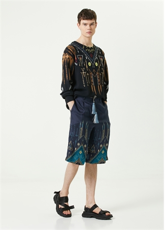 Etro Erkek Lacivert Etnik Desenli İpek Bermuda 52 IT Etro Erkek Lacivert Etnik Desenli İpek Bermuda 52 IT