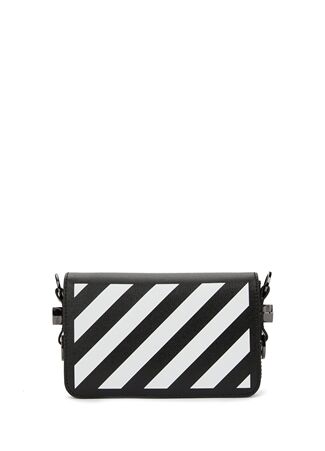 Off-White Kadın Siyah Beyaz Çizgili Deri Omuz Çantası EU