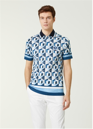 Dolce&Gabbana Erkek Mavi Polo Yaka Geometrik Desenli T-shirt 46 IT