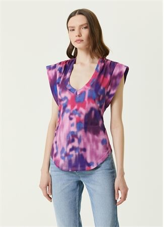 Etoile Isabel Marant Kadın Lila U Yaka Batik Desenli T-shirt Mor 36 FR Etoile Isabel Marant Kadın Lila U Yaka Batik Desenli T-shirt Mor 36 FR