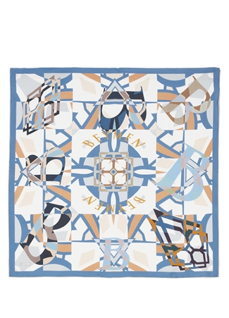 Beymen Kadın Mavi Geometrik Logolu Twill İpek 90x90 cm Eşarp EU