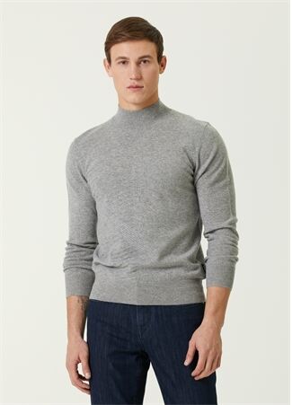 Z Zegna Erkek Gri Dik Yaka Kaşmir Kazak L IT