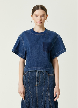 Alexander McQueen Kadın Mavi Logolu Kısa Kol Denim Bluz 42 IT Alexander McQueen Kadın Mavi Logolu Kısa Kol Denim Bluz 42 IT