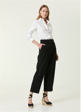 Faraway Kadın Siyah Pilili Kemerli Havuç Pantolon 38 EU Faraway Kadın Siyah Pilili Kemerli Havuç Pantolon 38 EU