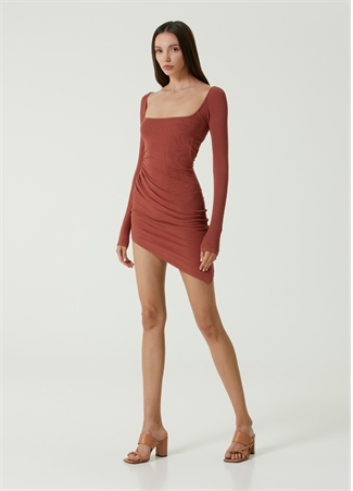 Lama Jouni Kadın Kiremit Kare Yaka Asimetrik Mini Elbise Kırmızı S EU Lama Jouni Kadın Kiremit Kare Yaka Asimetrik Mini Elbise Kırmızı S EU