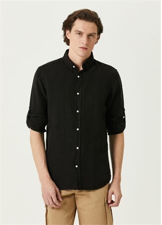 Fiji Erkek Siyah Keten Gömlek S Eu