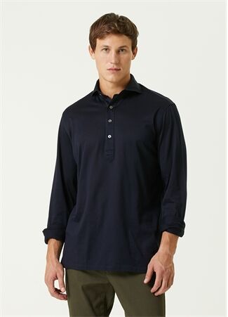 Lardini Erkek Lacivert Polo Yaka Sweatshirt M EU