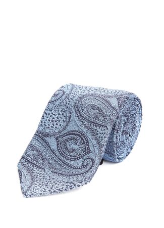 Beymen Collection Erkek Mavi Şal Desenli İpek Kravat EU IT