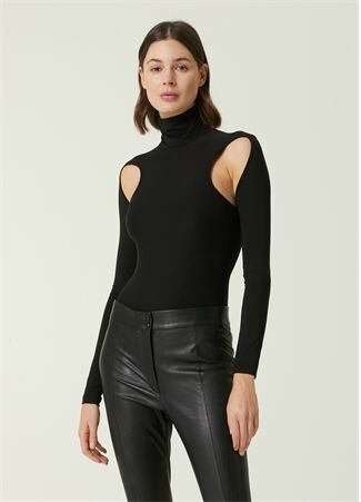 Nisse Kadın Azra Siyah Omuz Dekolteli Çıtçıtlı Triko 40 EU