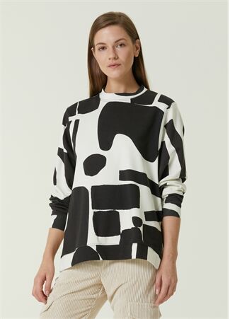Beymen Club Kadın Siyah Beyaz Dik Yaka Desenli Sweatshirt XS