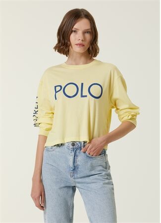 Polo Ralph Lauren Kadın Sarı Bisiklet Yaka Logo Baskılı Sweatshirt S EU