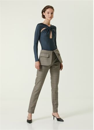 Coperni Kadın Bej Ekoseli Cep Detaylı Pantolon Siyah 36 IT