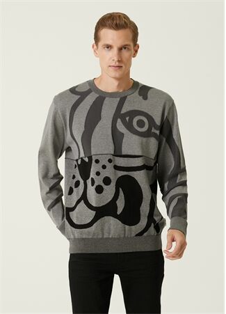 Kenzo Erkek K Tiger Gri Bisiklet Yaka Kazak S EU