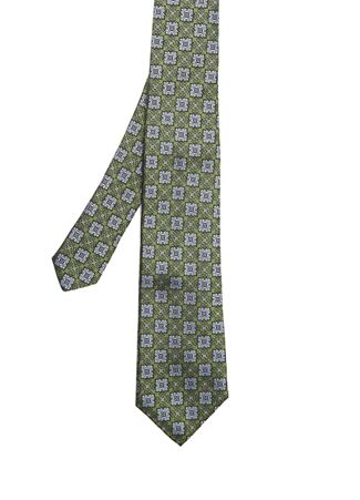 Canali Erkek Yeşil Gri Geometrik Desenli İpek Kravat EU