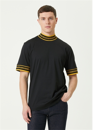 Fendi Erkek Siyah Yakası Logo Şeritli T-shirt M EU
